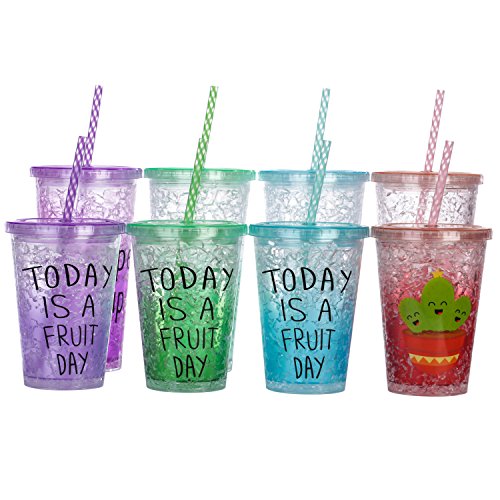 Dakoufish 12 Piece 11 Inch Reusable Plastic Thick Drinking Straws BPA Free Mason Jar Straws Transparent Small Stripe (11inch, Mix 12color)