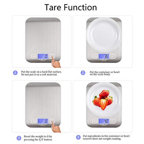 Digital Kitchen Scale Food Scale,USB Kitchen Scale,Food Scale 0.04oz/1g Increment,11 lb/5 kg,Backlit LCD Display Function(Batteries Included AAAX2) Silver