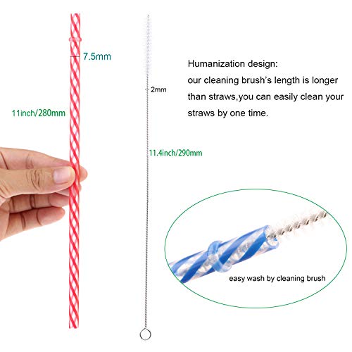 Dakoufish 12 Piece 11 Inch Reusable Plastic Thick Drinking Straws BPA Free Mason Jar Straws Transparent Small Stripe (11inch, Mix 12color)