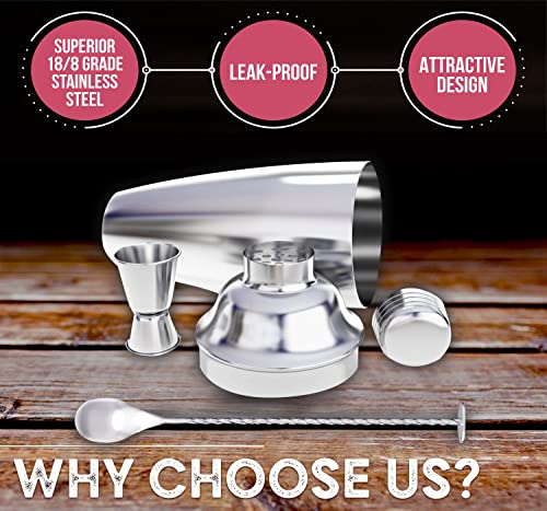 24oz Cocktail Shaker Set Bartender Kit with 2 Stemless Martini Glasses - The Perfect Mixology Home Bar Set Gift - Large Drink Mixer and Bar Accessories: Jigger, Bar Spoon and Martini Glasses - Cresimo