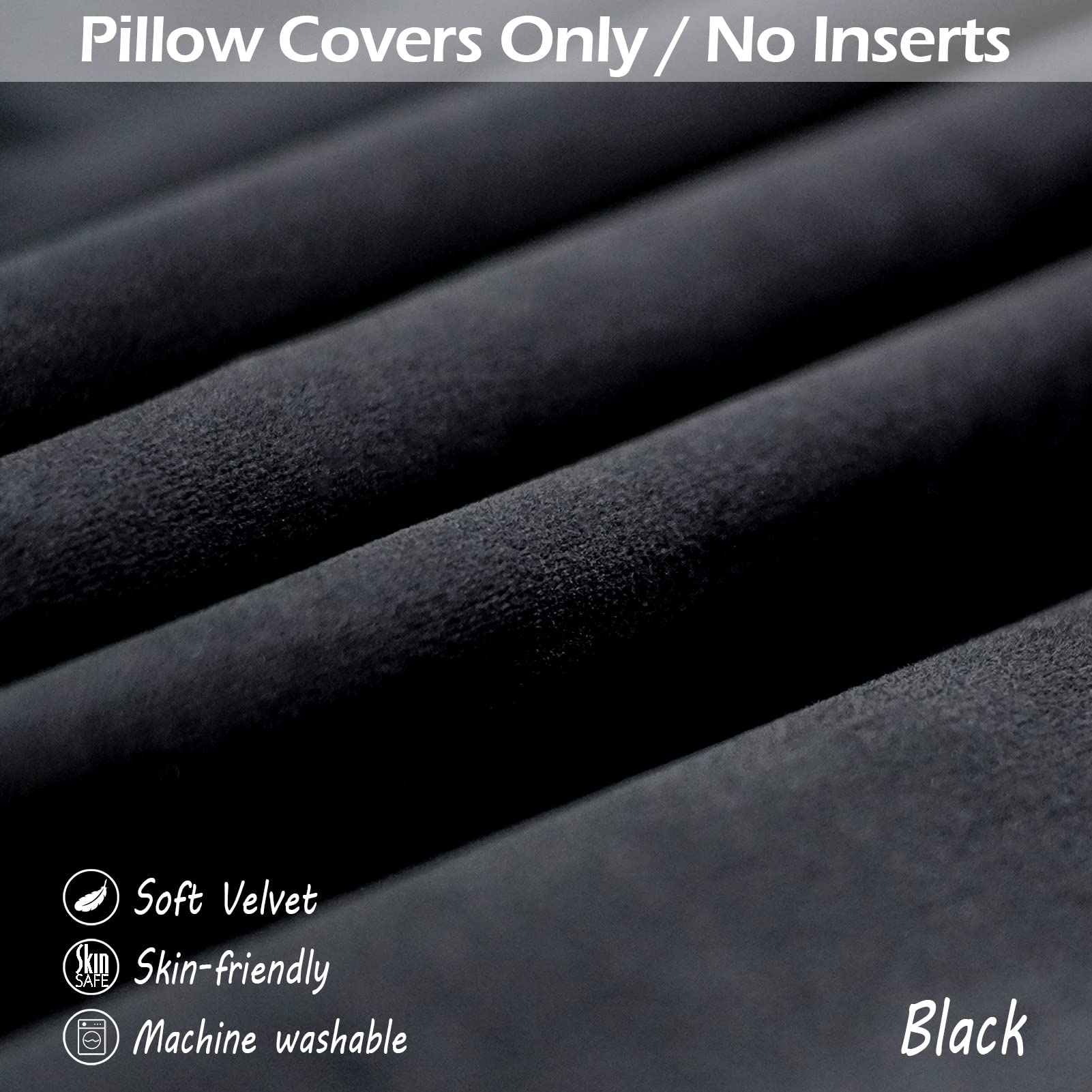 CARRIE HOME Black Velvet Throw Pillow Covers 18x18 Set of 2 Super Soft Black Pillows Decorative Throw Pillows for Couch Sofa and Living Room