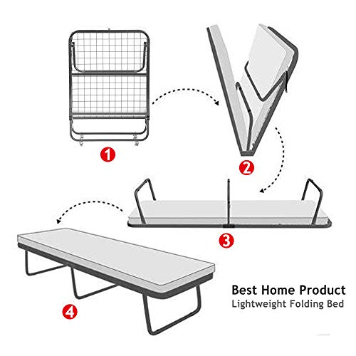 Folding Bed Frame with Wheel, Rollaway Bed with Mattress for Adults, Foldable Twin Bed with Thick Memory Foam Mattress for Spare Bedroom&Office, Camping Cot Portable Folding Bed for Adults&Kids 350LBS