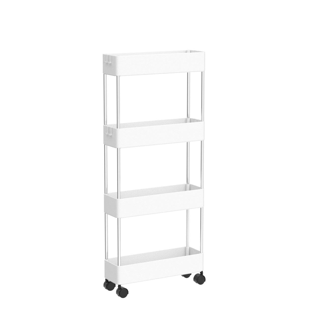 AOSION Slim Storage Cart with Wheels, White, 5.1in Width, 4-Tier Kitchen Storage Organizer, Waterproof and Rust-Proof