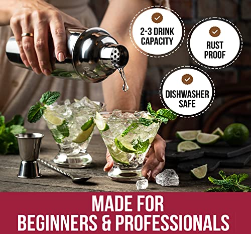 24oz Cocktail Shaker Set Bartender Kit with 2 Stemless Martini Glasses - The Perfect Mixology Home Bar Set Gift - Large Drink Mixer and Bar Accessories: Jigger, Bar Spoon and Martini Glasses - Cresimo