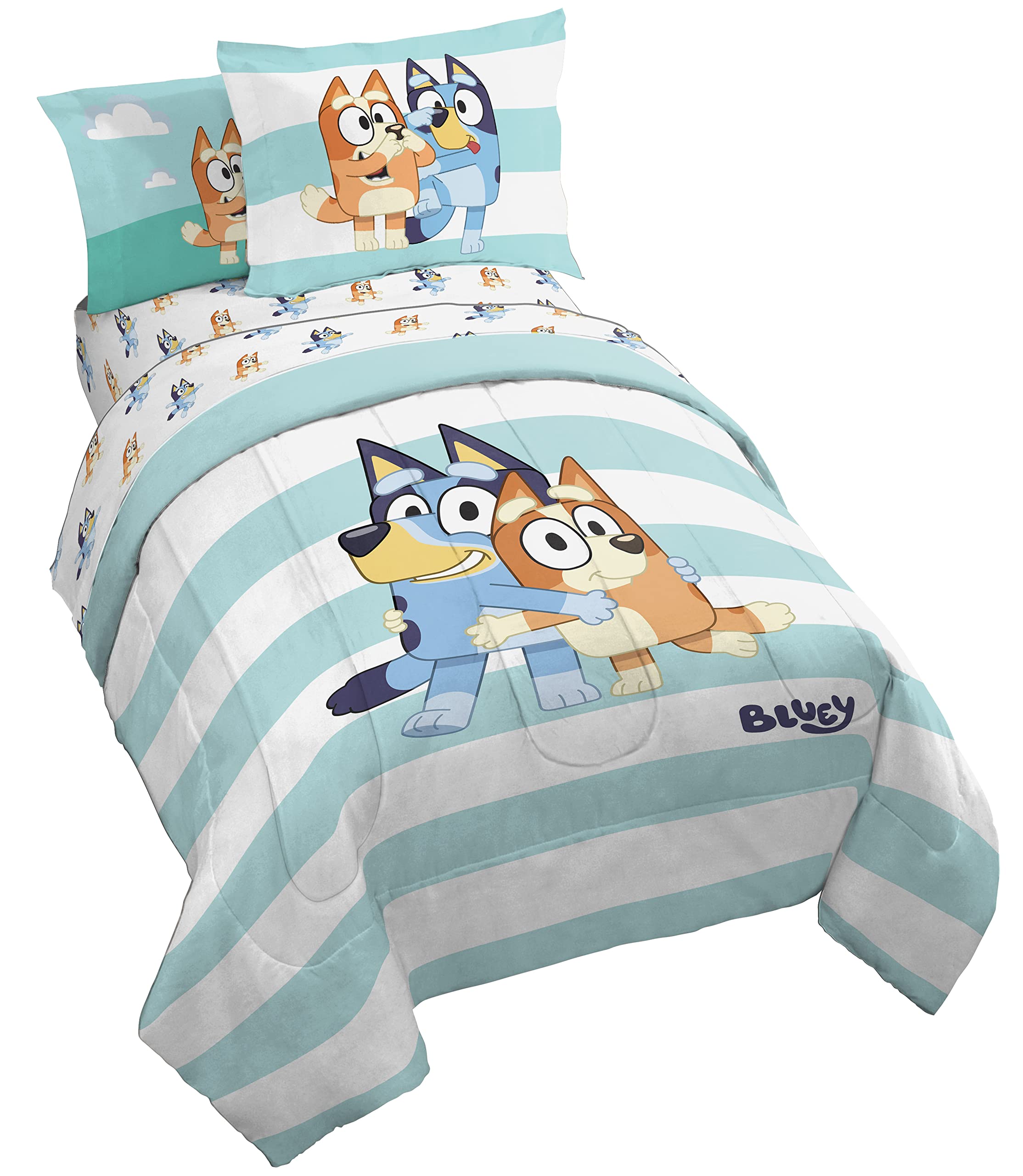 Jay Franco Bluey & Bingo 7 Piece Full Size Bed Set - Includes Comforter & Sheet Set - Super Soft Kids Bedding Fade Resistant Microfiber (Official Bluey Product)