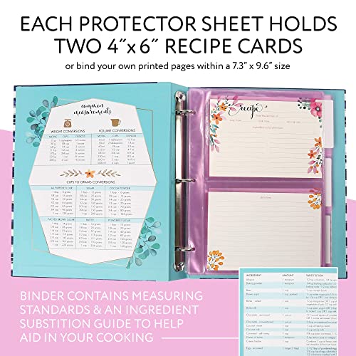 LotFancy Recipe Binder, 8.5” x 10”, with 60 Blank Recipe Cards 4x6, 30 Plastic Page Protectors, 3 Tabbed Dividers, 24 Labels - Kitchen Recipe Card Cookbook Binder Organizer Kit