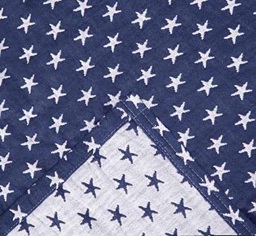 Sterling Creek Dawson Star Muslin Cotton Blanket Three Layers Lightweight Breathable Gauzy Blanket for Adults, All Season (Throw, Navy)