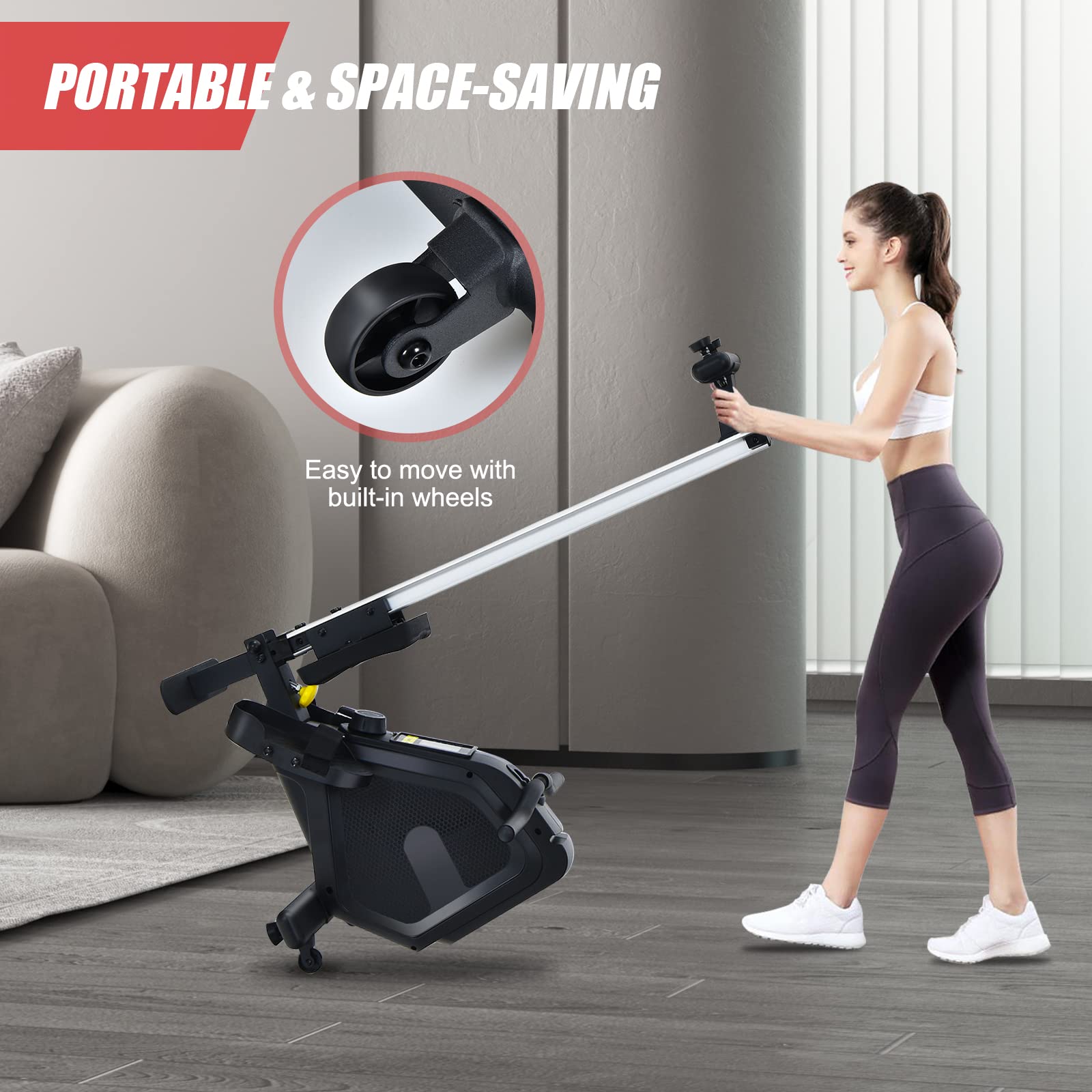 Goplus Foldable Magnetic Rowing Machine, Exercise Rower with LCD Monitor, 8 Level Adjustable Resistance, Device Holder, Transport Wheels, Full Body Exercise for Home Office Gym