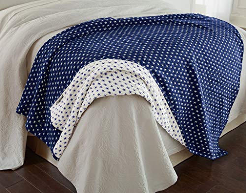 Sterling Creek Dawson Star Muslin Cotton Blanket Three Layers Lightweight Breathable Gauzy Blanket for Adults, All Season (Throw, Navy)