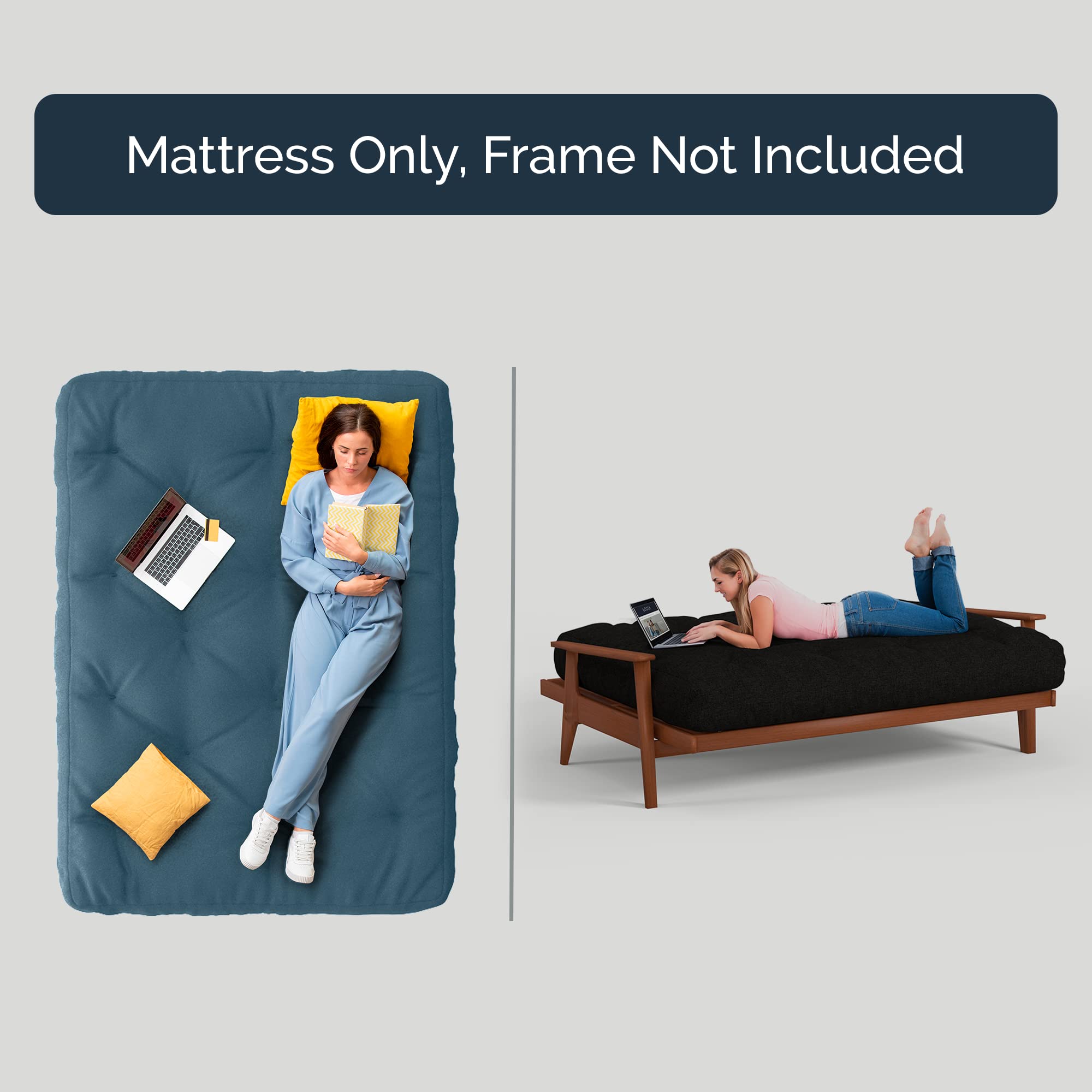 Loosh Home | 8" Full Size Futon Sofa Bed Memory Foam Mattress - USA Made, Mineral Blue, No Frame