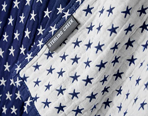 Sterling Creek Dawson Star Muslin Cotton Blanket Three Layers Lightweight Breathable Gauzy Blanket for Adults, All Season (Throw, Navy)