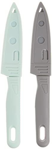 Tovolo Paring Knives Set of 2 (Mint / Gray) - Essential Small Knife Set for Cooking, Peeling, Slicing, & Precise Jobs / Includes Blade Covers for Safe Storage & Travel