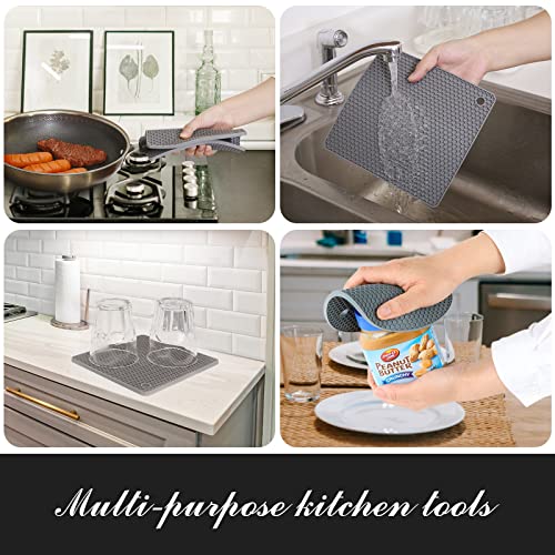 Trivet Mats, Silicone Pot Holders for Hot Pan and Pot Pads. Heat Resistant Counter Mats for Tables, Countertops, Spoon Rest and Large Coasters, 4 Pack Color Gray & Black