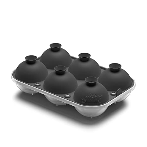 Samuelworld Large Ice Ball Maker with Lid, 6 x 2.5 Inch Ice Balls - Food Grade, Easy To Fill Round Silicone Ice Tray, Perfect Spheres Craft Ice Maker for Whiskey, Cocktails, Gifting - Grey