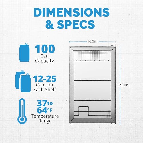 NewAir Small Cooler 2.4 Cu. Ft. Mini Fridge for Bedroom in Stainless Steel, 100 Can Capacity Beverage Refrigerator with 5 Custom Temperature Settings for Beer, Wine, Soda, and Cooler Drinks