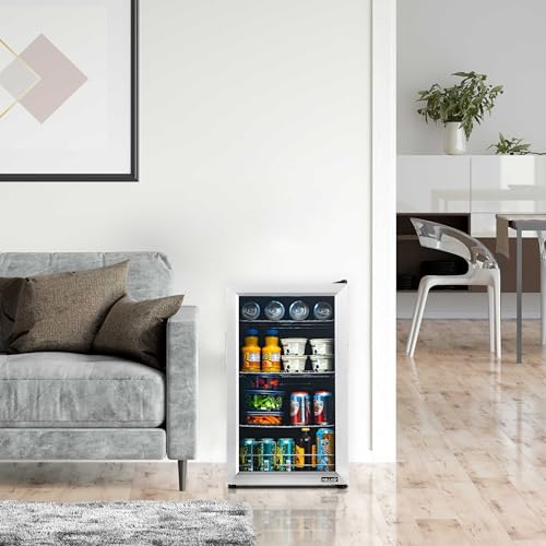 NewAir Small Cooler 2.4 Cu. Ft. Mini Fridge for Bedroom in Stainless Steel, 100 Can Capacity Beverage Refrigerator with 5 Custom Temperature Settings for Beer, Wine, Soda, and Cooler Drinks