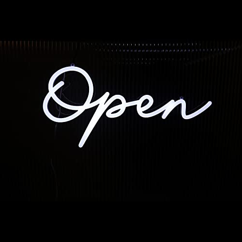 Open Sign for Business Neon Open Sign for Office Open Sign Led for Bar Shop Store Restaurant LED Open Sign w/12V Power Adapter Open Neon Sign w/Remote Controller 8 LED Lighting Modes 20"x9"(White)