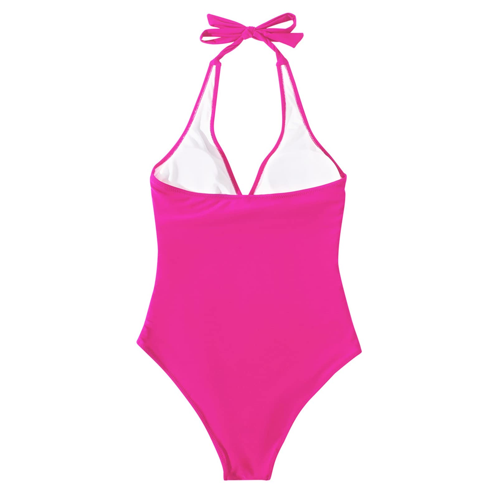 SUUKSESS Women Sexy Tummy Control One Piece Swimsuits Halter Push Up Monokini Bathing Suits (Hot Pink, L)
