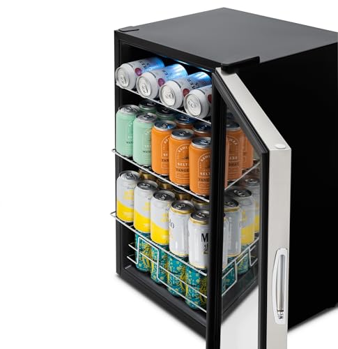 NewAir Small Cooler 2.4 Cu. Ft. Mini Fridge for Bedroom in Stainless Steel, 100 Can Capacity Beverage Refrigerator with 5 Custom Temperature Settings for Beer, Wine, Soda, and Cooler Drinks