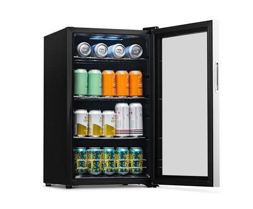 NewAir Small Cooler 2.4 Cu. Ft. Mini Fridge for Bedroom in Stainless Steel, 100 Can Capacity Beverage Refrigerator with 5 Custom Temperature Settings for Beer, Wine, Soda, and Cooler Drinks