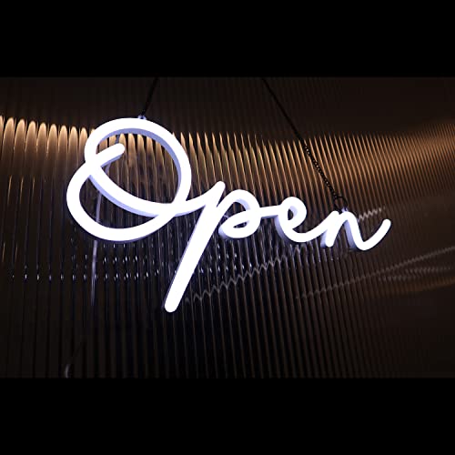 Open Sign for Business Neon Open Sign for Office Open Sign Led for Bar Shop Store Restaurant LED Open Sign w/12V Power Adapter Open Neon Sign w/Remote Controller 8 LED Lighting Modes 20"x9"(White)