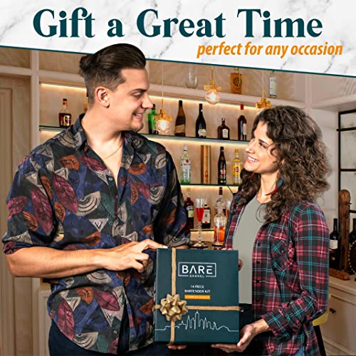 Deluxe Mixology Bartender Kit Bar Set | 14-Piece Martini Cocktail Shaker Set | Professional Barware Mixing Tools for Home Bartending | Bamboo Stand Recipe Cards | Gift Set for Him & Her (Silver Black)