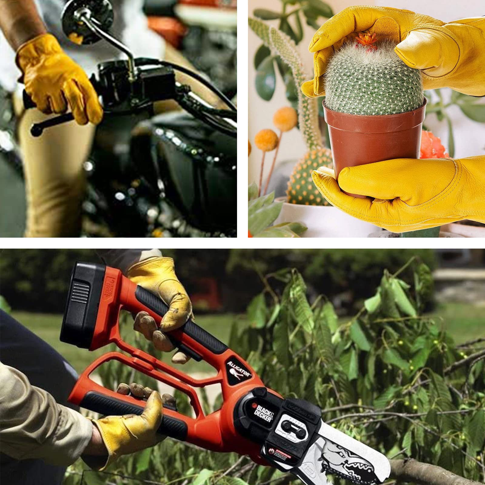 KKOYING Leather Work Gloves for Men & Women, Gardening Gloves, Reinforced Durable Cowhide Work Gloves, Puncture & Cut Resistant (Small)