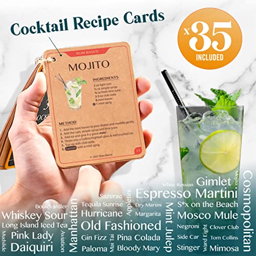 Deluxe Mixology Bartender Kit Bar Set | 14-Piece Martini Cocktail Shaker Set | Professional Barware Mixing Tools for Home Bartending | Bamboo Stand Recipe Cards | Gift Set for Him & Her (Silver Black)