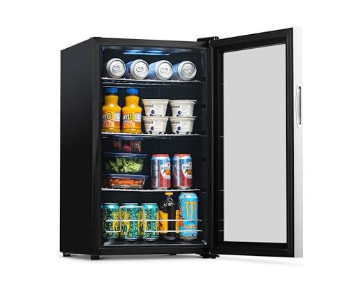 NewAir Small Cooler 2.4 Cu. Ft. Mini Fridge for Bedroom in Stainless Steel, 100 Can Capacity Beverage Refrigerator with 5 Custom Temperature Settings for Beer, Wine, Soda, and Cooler Drinks