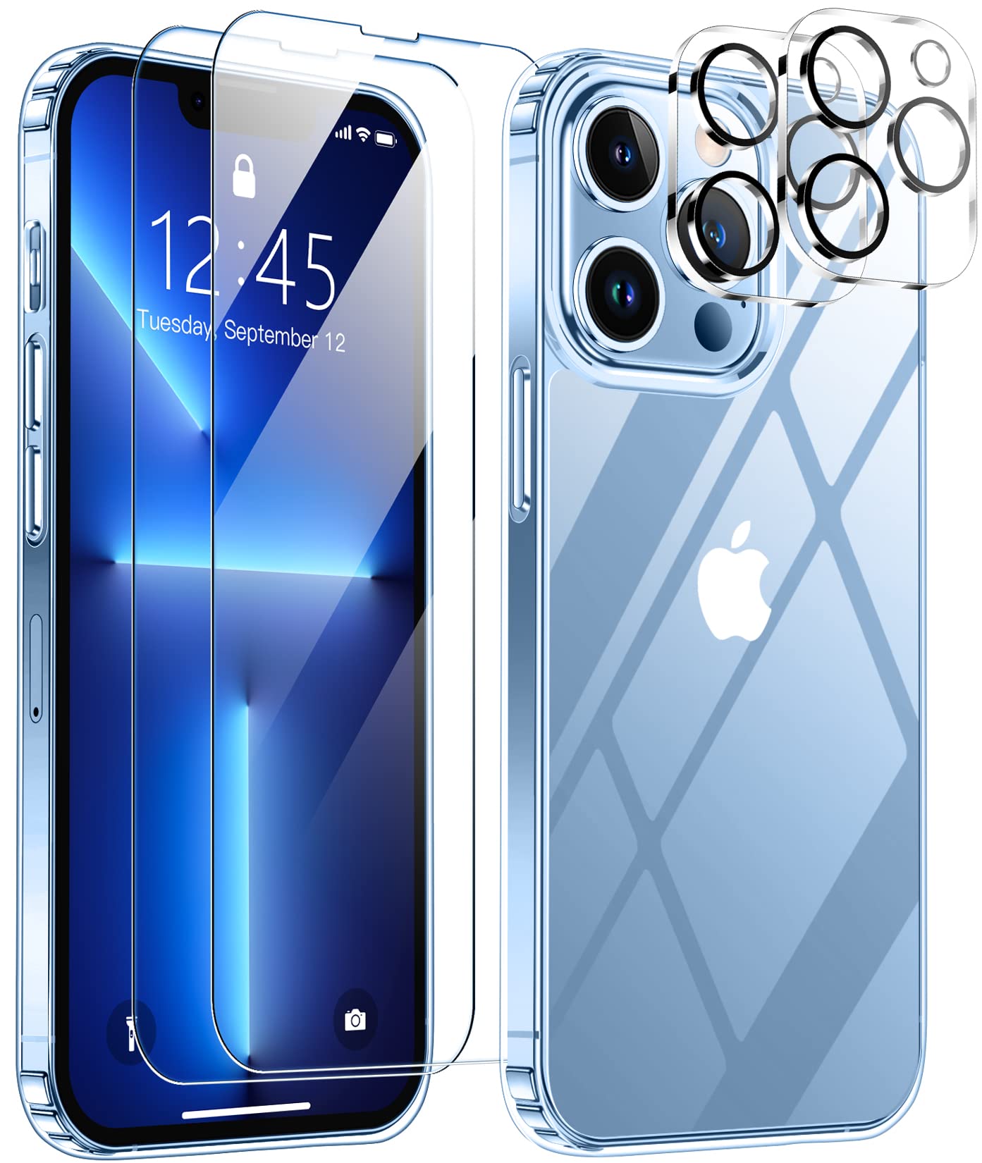 SPIDERCASE Designed for iPhone 13 Pro Max Case, [Crystal Clear Not Yellowing],with 2 Pcs [Tempered Glass Screen Protectors+Camera Lens Protectors] Slim Thin Phone Case, Clear