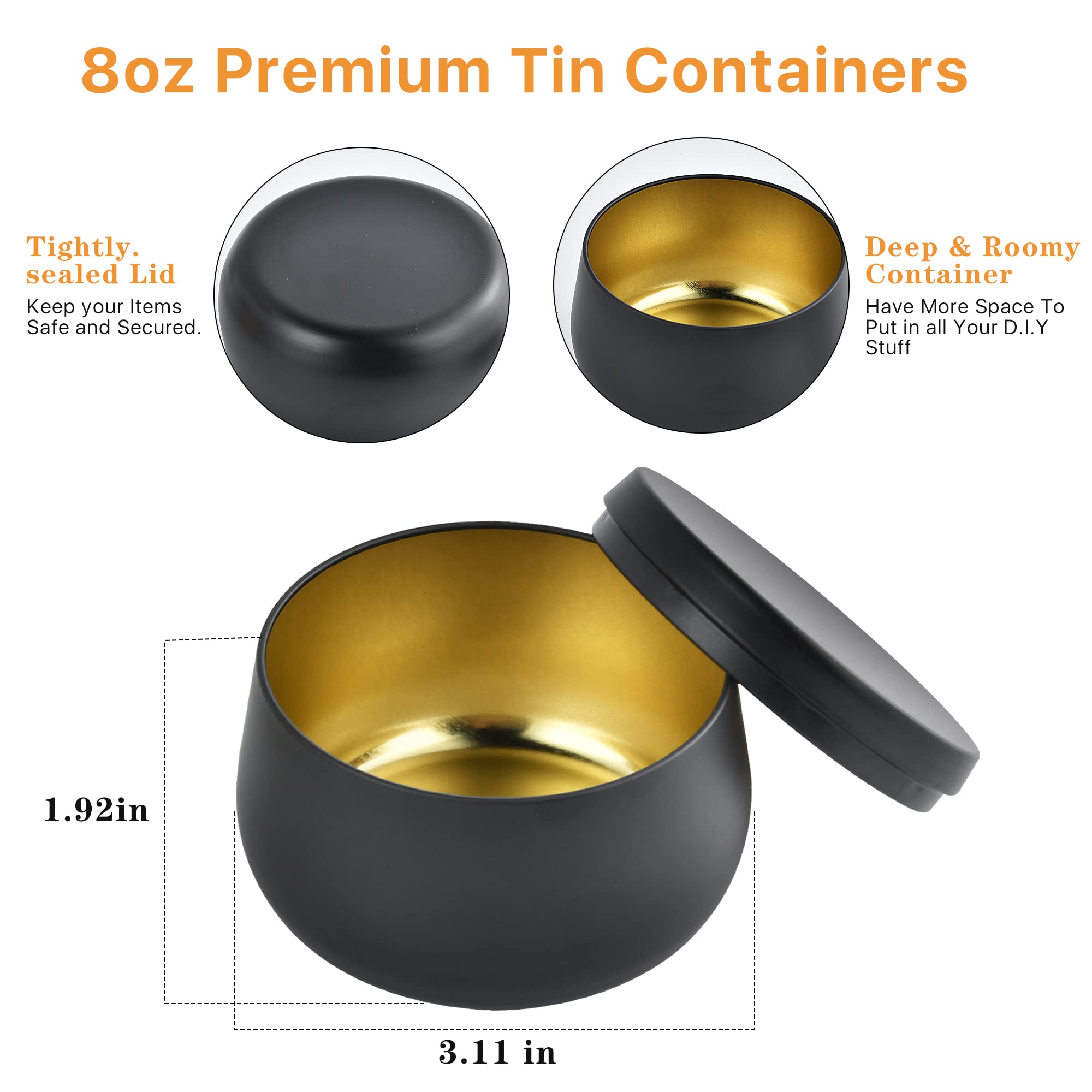 Gransuncy Nachy Candle Tins 12 Pcs, 8 oz Storage Tins Candle Container with Lids for Making Candles Christmas Arts & Crafts, Storage for Candy, and Gifts (Black,Gold,White)