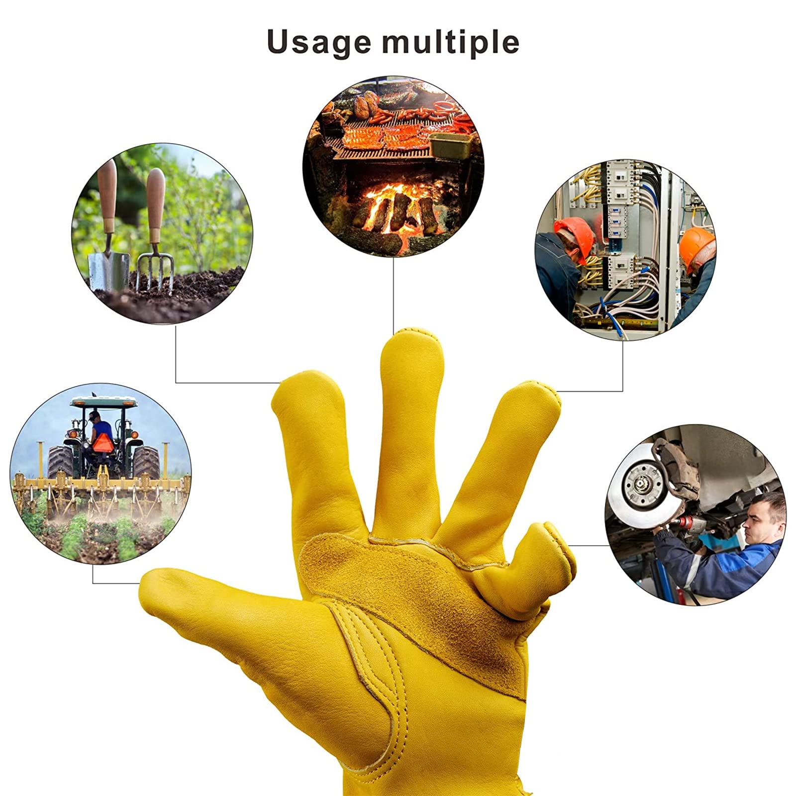 KKOYING Leather Work Gloves for Men & Women, Gardening Gloves, Reinforced Durable Cowhide Work Gloves, Puncture & Cut Resistant (Small)