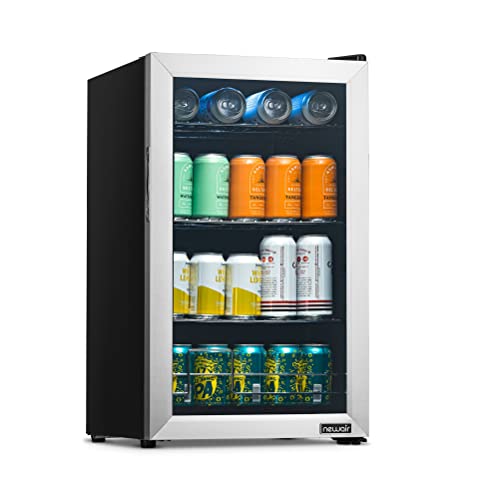 NewAir Small Cooler 2.4 Cu. Ft. Mini Fridge for Bedroom in Stainless Steel, 100 Can Capacity Beverage Refrigerator with 5 Custom Temperature Settings for Beer, Wine, Soda, and Cooler Drinks