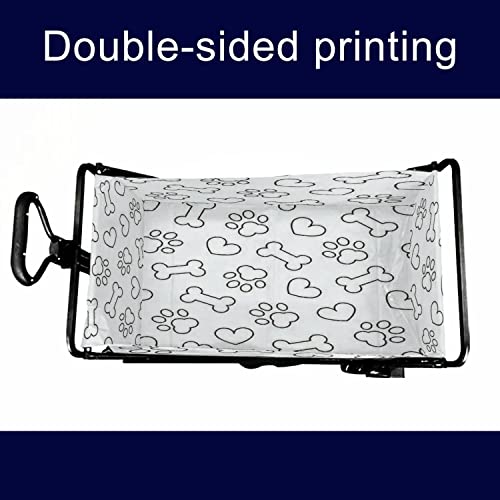 Collapsible Wagon Cart Pet Dog Footprints Heart and Bone Black Outline on a White Seamless Foldable Utility Wagon Large Capacity Garden Cart with Push Bar for Beach Camp Outdoor Shopping