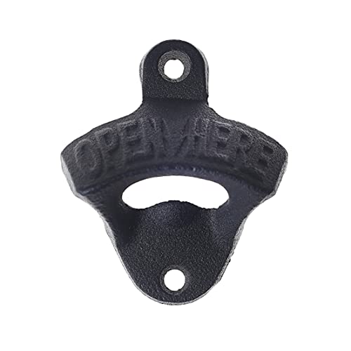 Jumiok Satin Black Cast Iron Bottle Opener Wall Mounted with Bottle Cap Catcher Narrow