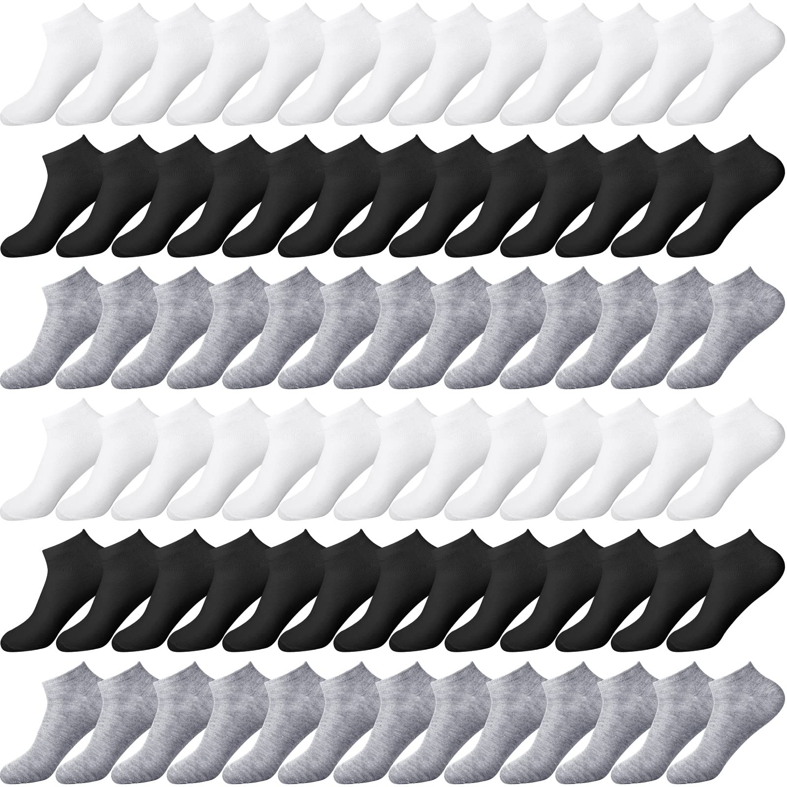 JaGely 100 Pairs Low Cut Ankle Socks Bulk for Women Men Thin Breathable Casual Socks No Show Athletic Socks Unisex Cotton Socks Pack for Spring Summer Homeless Gifts Black, White, Grey