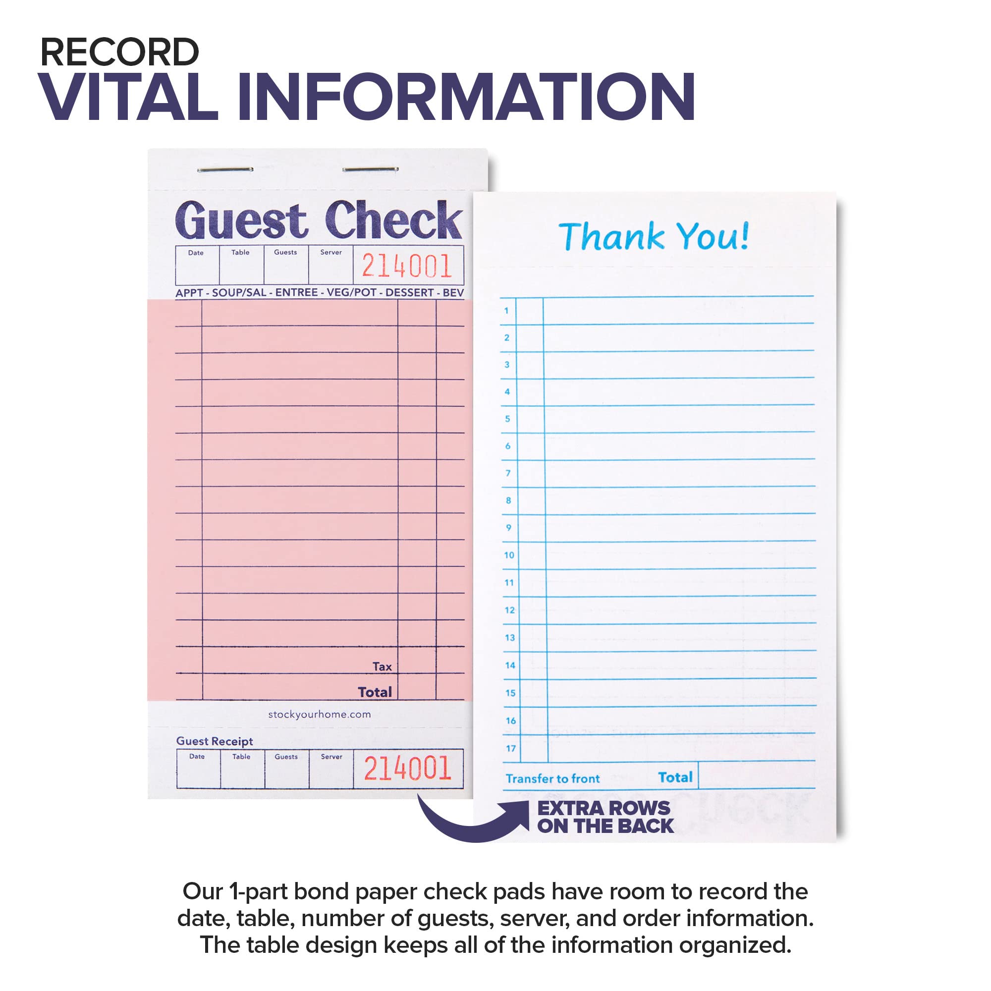 Stock Your Home Pink Guest Check Books for Servers (10 Pack) Server Note Pads, Waiter Checkbook, Food Receipt Book, Restaurant Order Pad, Paper Checks, Waitress Accessories, 500 Total Tickets