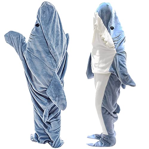 Shark Blanket Adult, Wearable Shark Blanket Super Soft Cozy Flannel Hoodie Shark Blanket Hoodie, Shark Onesie Blanket ((L) 75inX35.5in)
