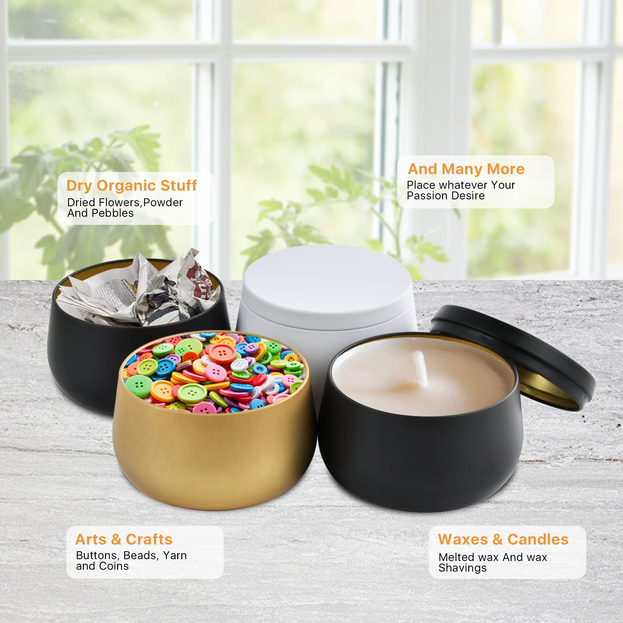 Gransuncy Nachy Candle Tins 12 Pcs, 8 oz Storage Tins Candle Container with Lids for Making Candles Christmas Arts & Crafts, Storage for Candy, and Gifts (Black,Gold,White)
