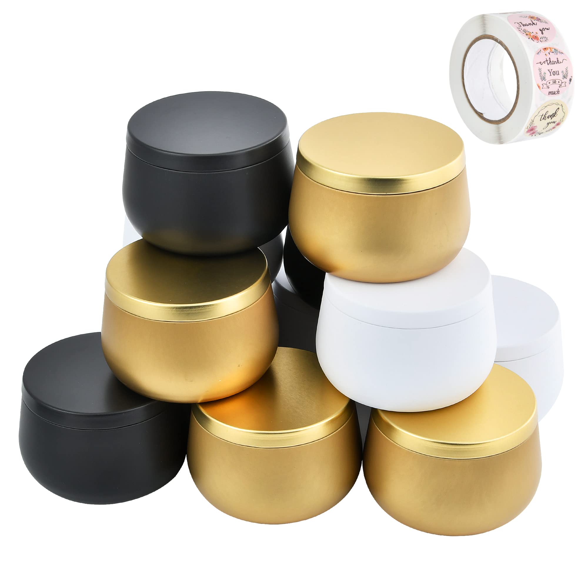 Gransuncy Nachy Candle Tins 12 Pcs, 8 oz Storage Tins Candle Container with Lids for Making Candles Christmas Arts & Crafts, Storage for Candy, and Gifts (Black,Gold,White)