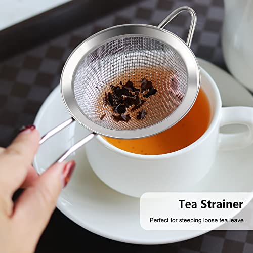 D Fine Mesh Strainer, Stainless Steel Sieve Sifter with Handle, Small Metal Strainer for Loose Tea, Juice, Drink, Herbs, Mini Sifter for Flour, Matcha, Kitchen, Baking, 3-Inch