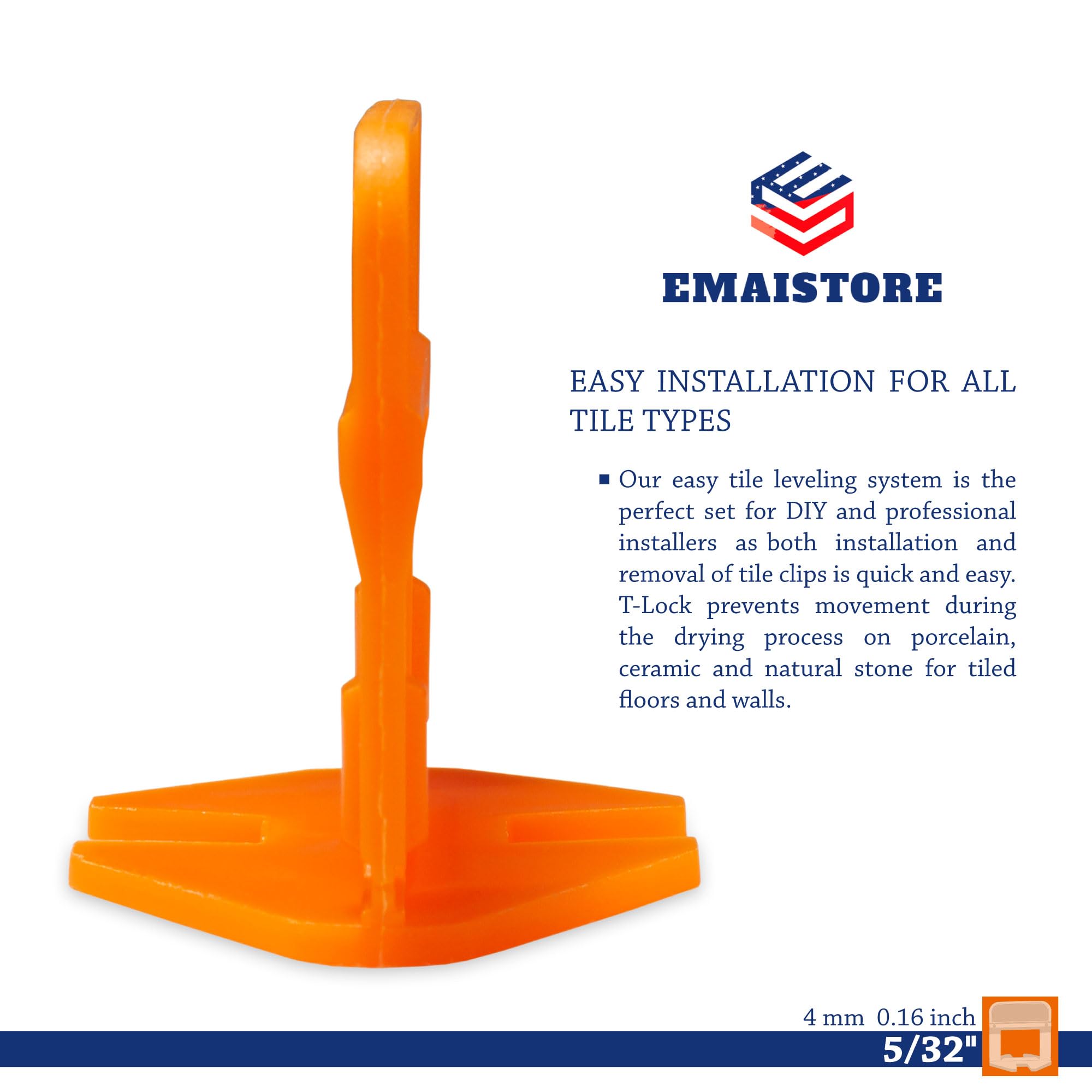 Emaistore Tile Leveling System (5/32 Inch) – 2000 Tile Spacers – Compatible with Most Wedges for Smooth, Seamless Floor & Wall Tile Installation – 4mm Ceramic & Stone Spacers