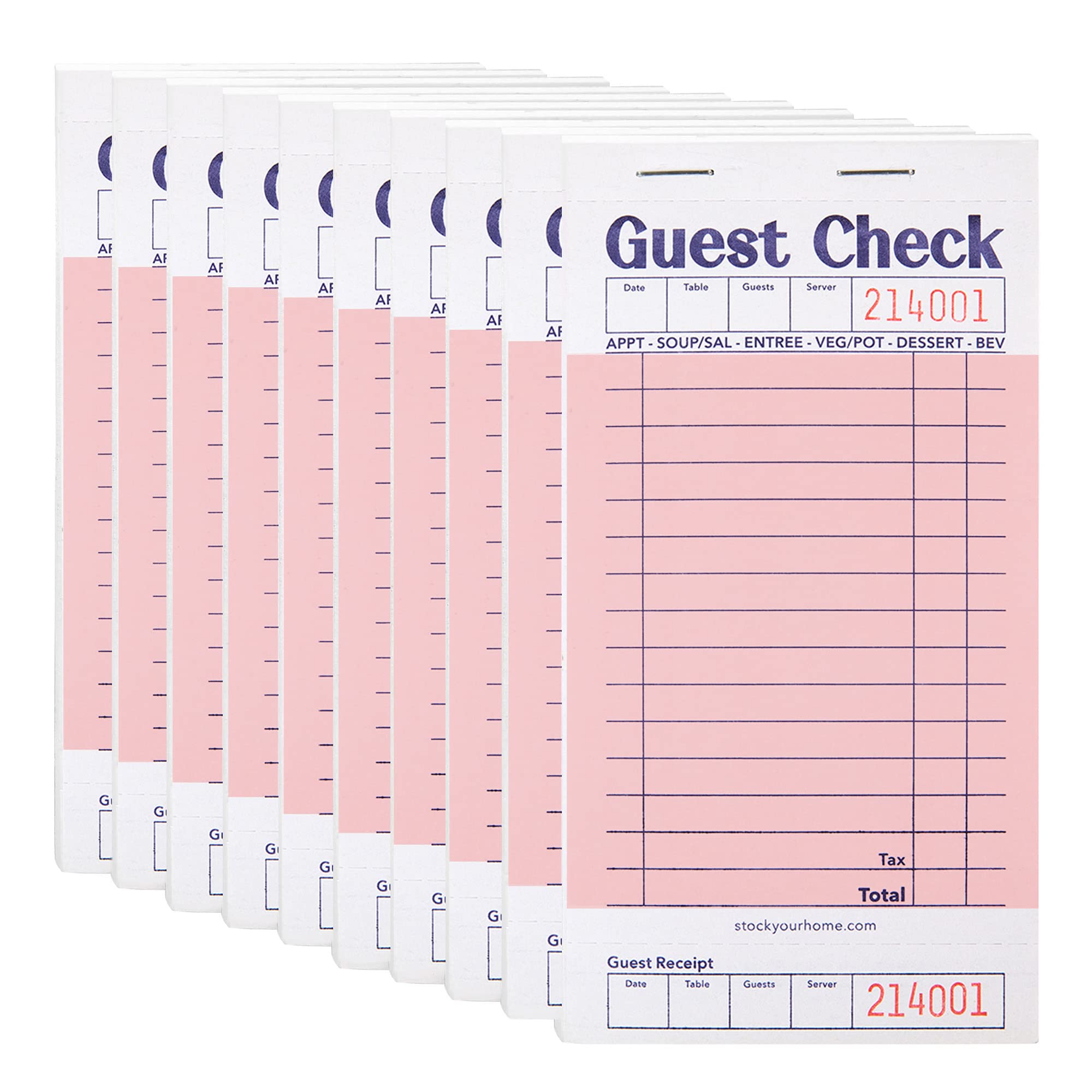 Stock Your Home Pink Guest Check Books for Servers (10 Pack) Server Note Pads, Waiter Checkbook, Food Receipt Book, Restaurant Order Pad, Paper Checks, Waitress Accessories, 500 Total Tickets