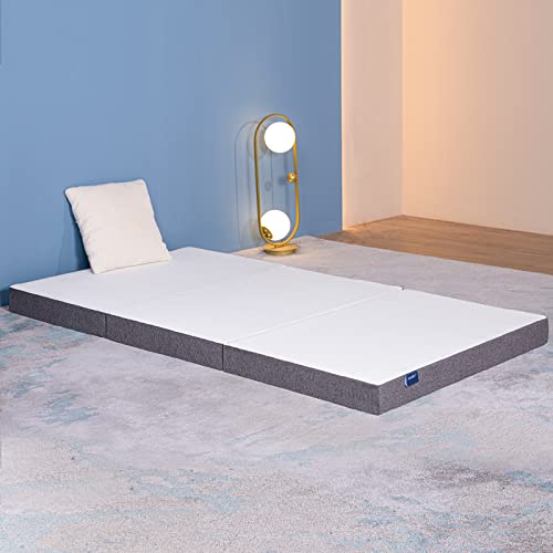 Molblly Folding Mattress, Tri-fold Gel Memory Foam Portable Mattress Topper with Washable Cover, Foldable Camping Mattress Guest Bed - Twin 75"X38"X3''