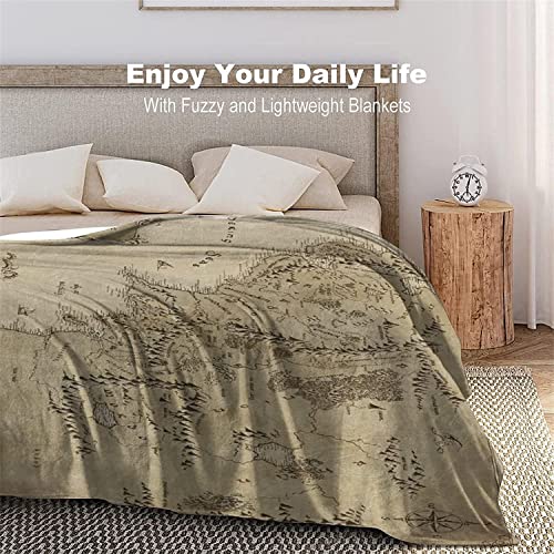 Blanket Middle Earth Map Blankets and Throws Premium Fleece Super Soft Throw Blanket Cozy Bed Blanket Couch Decorative for Home Bedding Living Room (Black, 50 * 40)