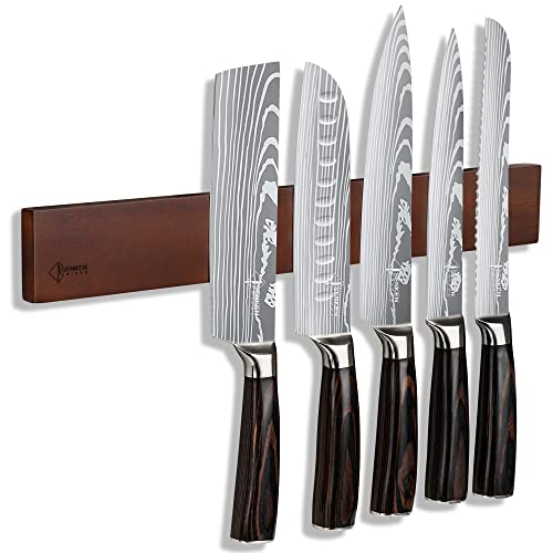 SENKEN Acacia Wood Magnetic Knife Strip - Wall Mounted Holder for Knife Set - Wooden Magnetic Knife Holder for Wall - Extra Large 15.75" Length Knife Rack, Includes Adhesive Tape to Install on Tile
