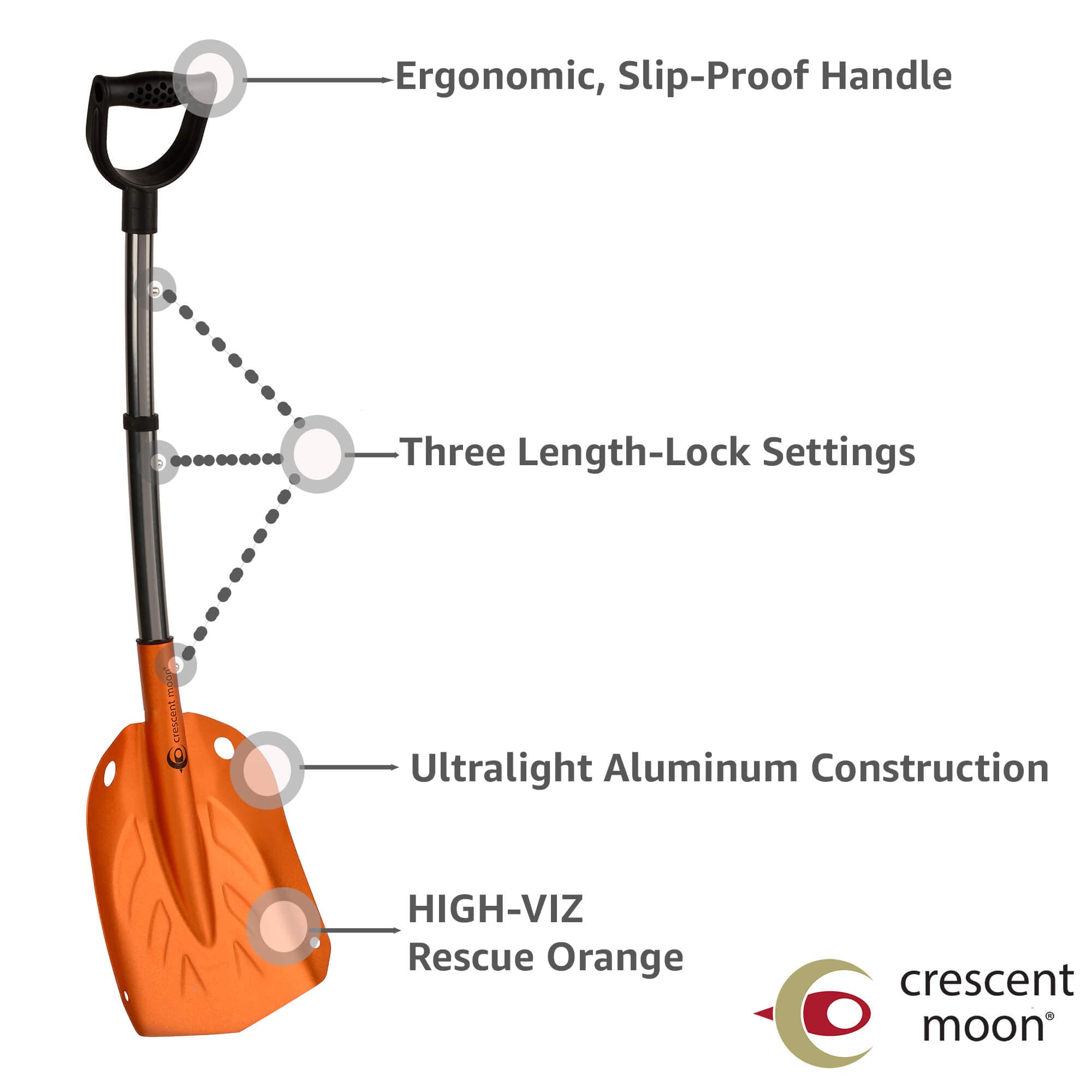 Crescent Moon Compact Collapsible Shovel: Lightweight Portable Shovel for Camping, Emergencies, Cars, Backcountry Adventures, ATVs & Snowmobiles – Essential Small Emergency Avalanche Shovel