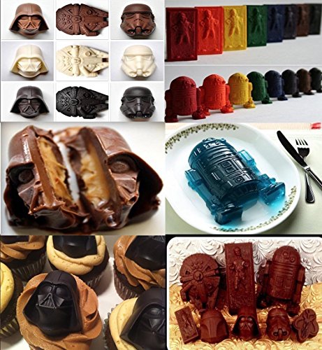 Sunerly Silicone Ice Tray Molds in Star Wars Character Shapes, Ideal for Chocolate, Ice Cubes Trays, Jelly, Sweets, Desserts, Baking Soap and Candle Making (Set of 7)