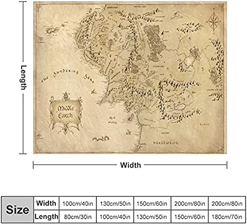 Blanket Middle Earth Map Blankets and Throws Premium Fleece Super Soft Throw Blanket Cozy Bed Blanket Couch Decorative for Home Bedding Living Room (Black, 50 * 40)