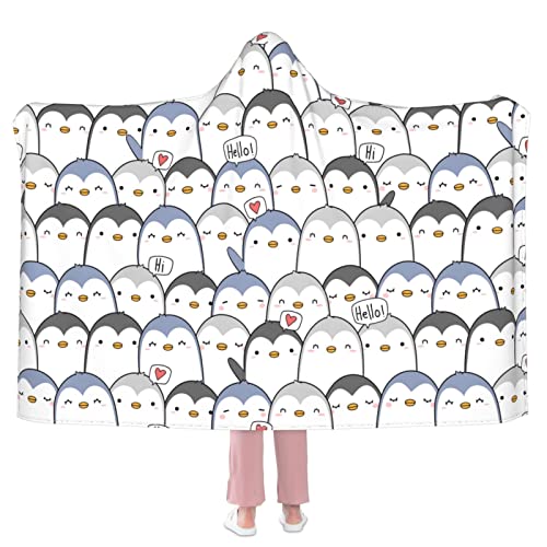 Penguin Hooded Blanket Flannel Wearable Throw Blanket,Blanket Hoodie Warm Wearable Blanket Soft Fleece Throw Blankets Comfy Hoodie Blankets for Kids Adults